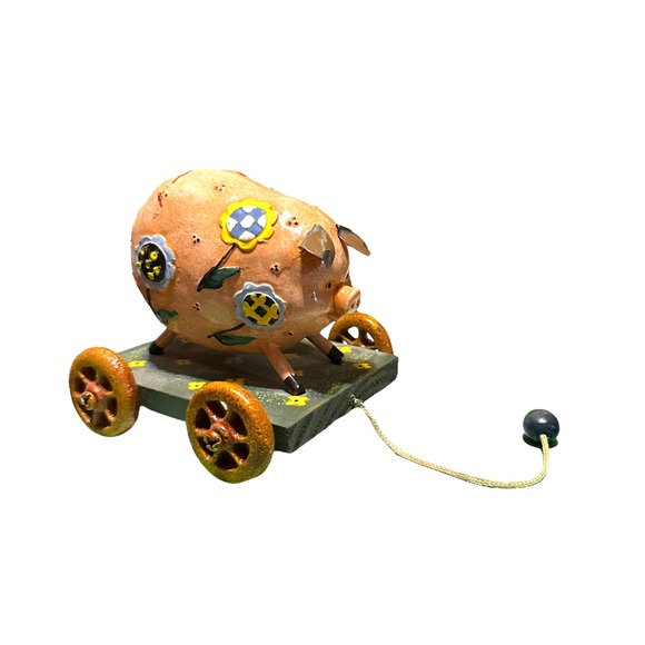 Accents | Vintage Pig Pull Toy On Wheels Rustic Farmhouse Decor Folk ...